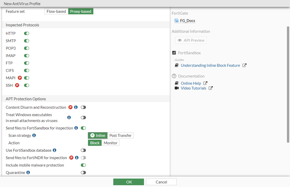 Using FortiSandbox inline scanning with antivirus | FortiGate / FortiOS 7.2.8 | Fortinet ...